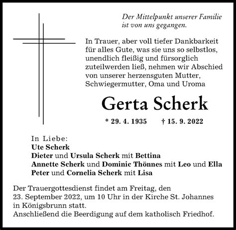 Traueranzeigen Von Gerta Scherk Augsburger Allgemeine Zeitung