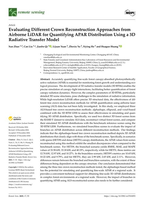 Pdf Evaluating Different Crown Reconstruction Approaches From Airborne Lidar For Quantifying