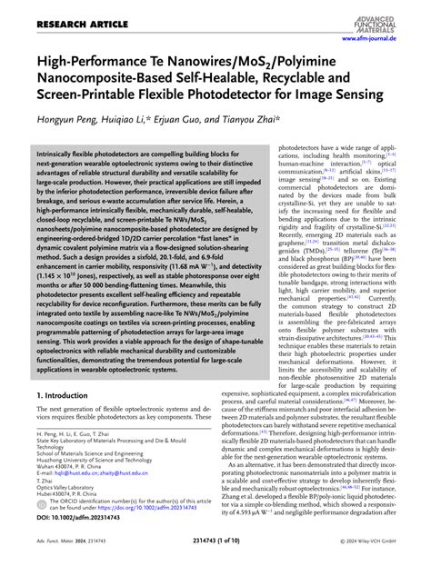 High‐performance Te Nanowiresmos2polyimine Nanocomposite‐based Self‐healable Recyclable And