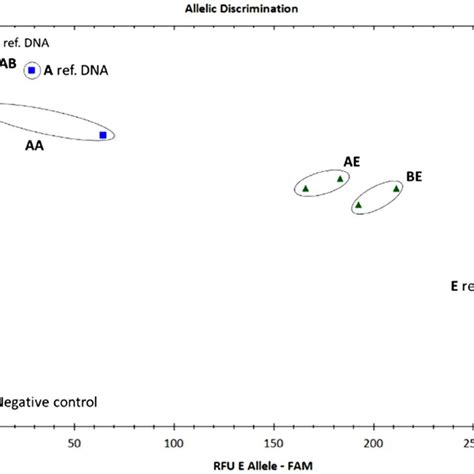 Allelic Discrimination Graph Of 13124 Qpcr Assay For Aa Ab Bb Be And Download Scientific