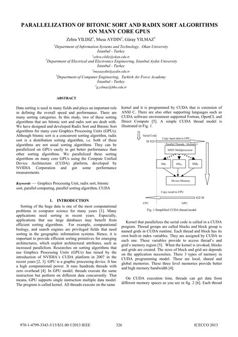 Pdf Parallezation Of Radix And Bitonic Sorting Algorithms On Many Core Gpus