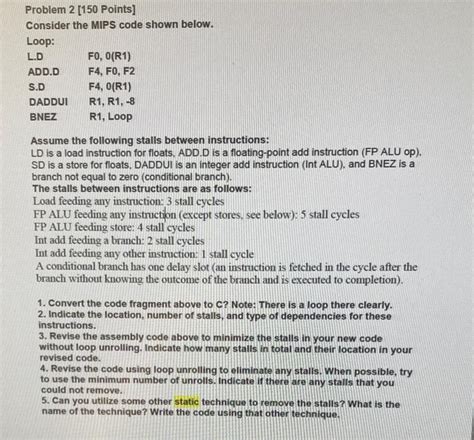 Problem 2 150 Points Consider The Mips Code Shown