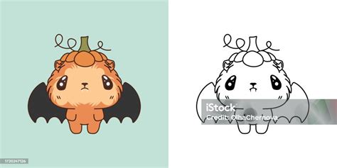 할로윈 카와이 기니피그 색칠 페이지와 삽화 사랑스러운 클립 아트 할로윈 설치류 10월에 대한 스톡 벡터 아트 및 기타 이미지