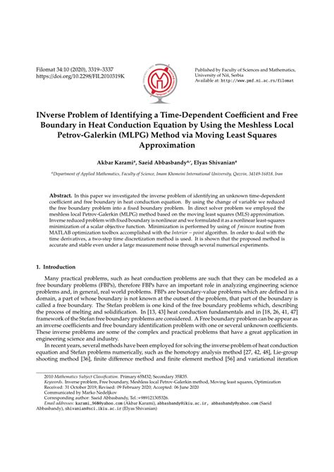 Pdf Inverse Problem Of Identifying A Time Dependent Coefficient And