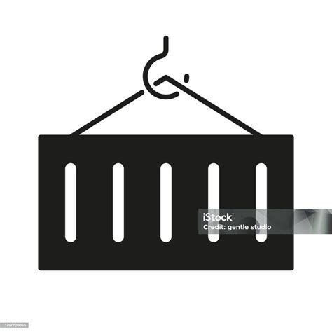 금속 크레인 실루엣 아이콘에 컨테이너입니다 화물 적재 및 운송 글리프 픽토그램 창고 장비 솔리드 사인입니다 수출 및 수입 사업