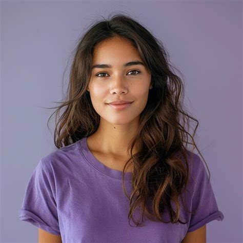 Premium Photo A Woman Wearing A Purple Shirt That Says She Is Wearing