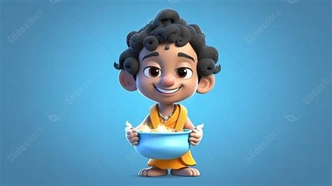 Charming Animated Depiction Of Tiny Krishna With A Container Of Butter In D Powerpoint