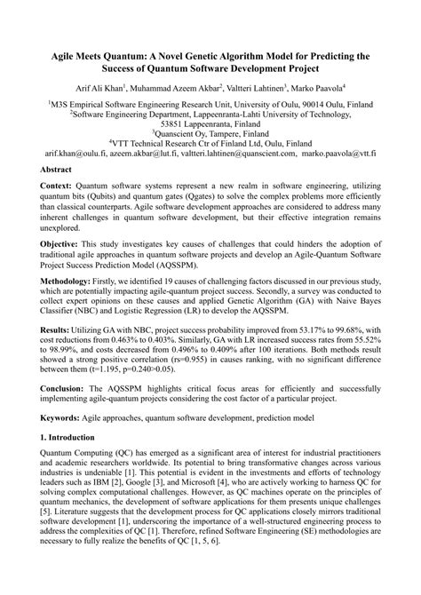 Pdf Agile Meets Quantum A Novel Genetic Algorithm Model For Predicting The Success Of Quantum