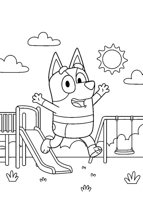 Free Printable Mackenzie From Bluey Tv Series Jumping Happily At A
