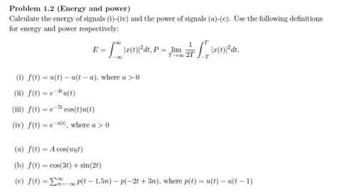 Solved Problem Energy And Power Calculate The Energy Chegg