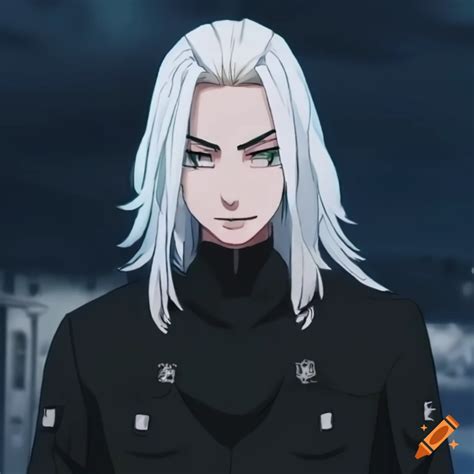 Male With White Long Hair And Green Tips In Tokyo Revengers Style On