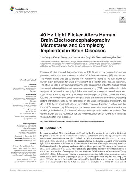 Pdf 40 Hz Light Flicker Alters Human Brain Electroencephalography