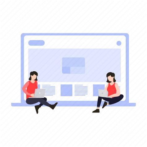 Laptop Working Girl Webpage Technology Icon Download On Iconfinder