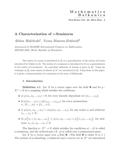 Pdf A Characterization Of N Seminorm