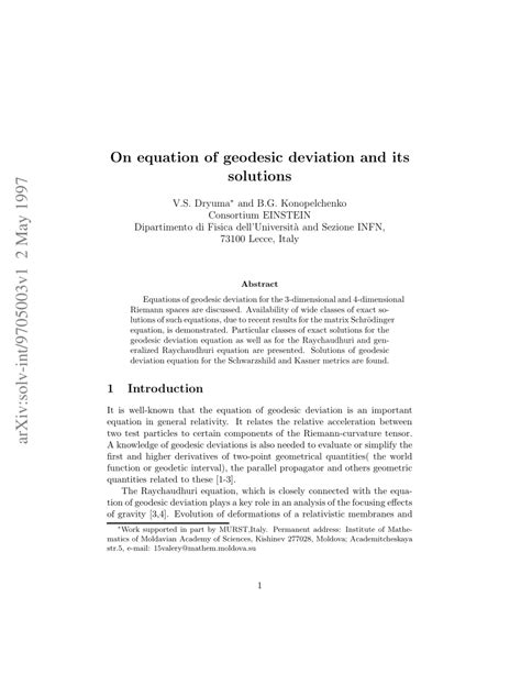 Pdf On Equation Of Geodesic Deviation And Its Solutions