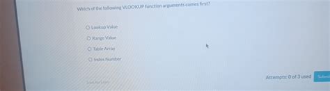 Solved Which Of The Following Vlookup Function Arguments