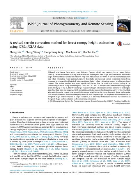 Pdf A Revised Terrain Correction Method For Forest Canopy Height Estimation Using Icesatglas Data