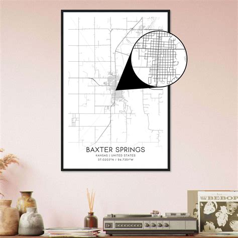 Baxter Springs Kansas Map Poster Modern Home Decor Wall Art Print