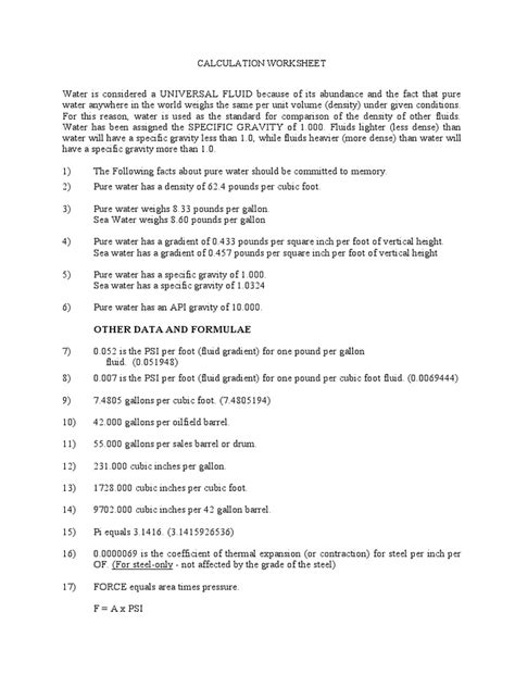 Selection Of Drilling Formulas Pdf Pressure Density