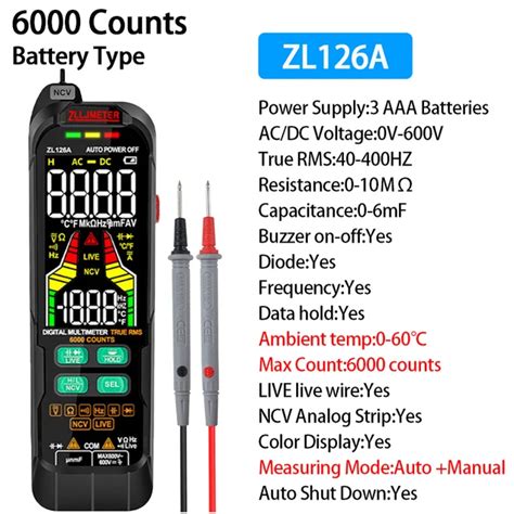전문 디지털 스마트 멀티미터 T Rms Ac Dc 전류 전압 검출기 커패시턴스 온도 자동 범위 멀티미터 9999 카운트
