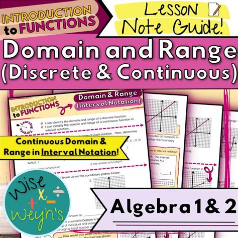 Domain And Range Of Discrete Continuous Functions Note Guide Teaching Algebra Quadratics