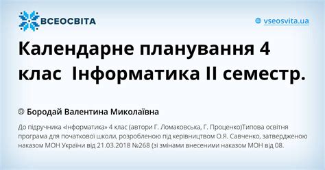 Календарне планування 4 клас Інформатика ІІ семестр КТП Інформатика