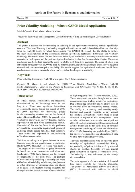 Pdf Price Volatility Modelling Wheat Garch Model Application