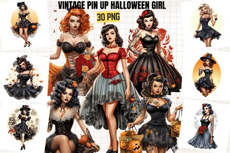 Halloween Girl Pin Up Watercolor Clipart Graphic By Denizdesign
