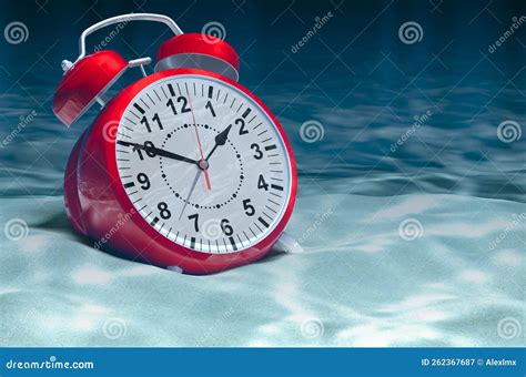 Alarm Clock On Ocean Bottom Underwater Lost Time Concept 3d Rendering Stock Illustration