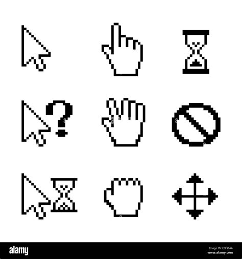 Pixel Cursors Icons Hand Arrow Hourglass Vector Image Stock Vector Image And Art Alamy