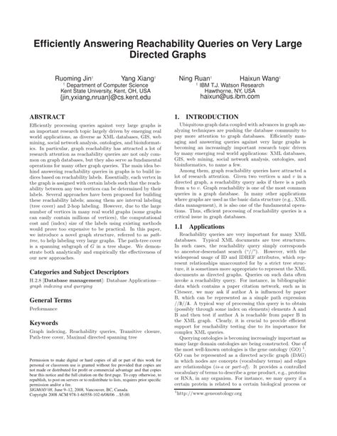 Pdf Efficiently Answering Reachability Queries On Very Large Directed