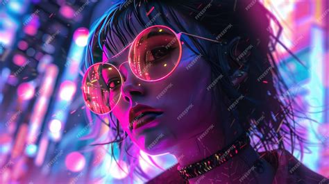 Cyberpunk Girl Attending An Underground Rave Surrounded By Pulsating