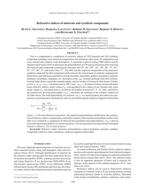 Pdf Refractive Indices Of Minerals And Synthetic Compounds