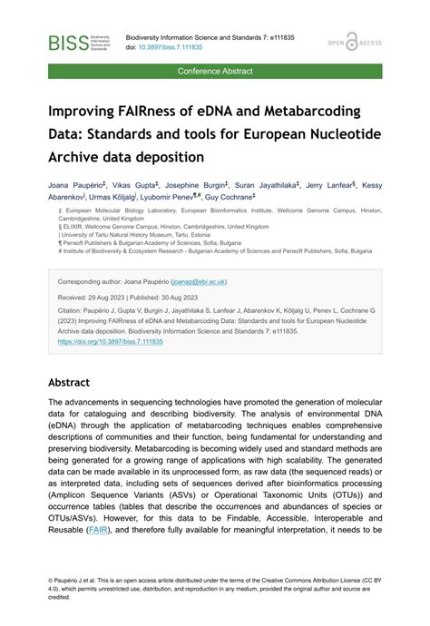Pdf Improving Fairness Of Edna And Metabarcoding Data Standards And