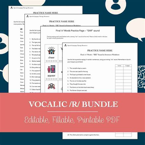 Final Vocalic R Worksheets Bundle For Speech Therapy Editable