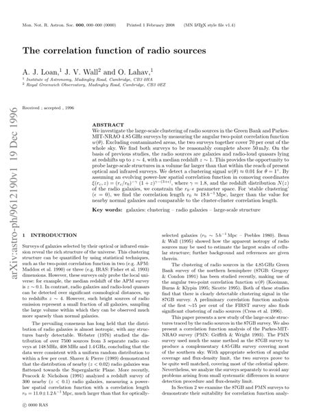 Pdf The Correlation Function Of Radio Sources