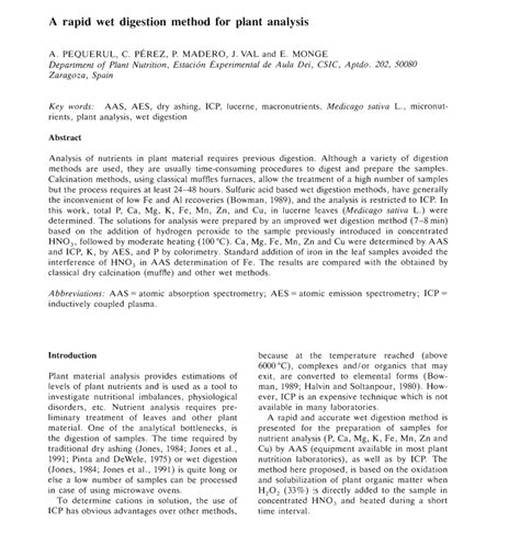 Pdf A Rapid Wet Digestion Method For Plant Analysis