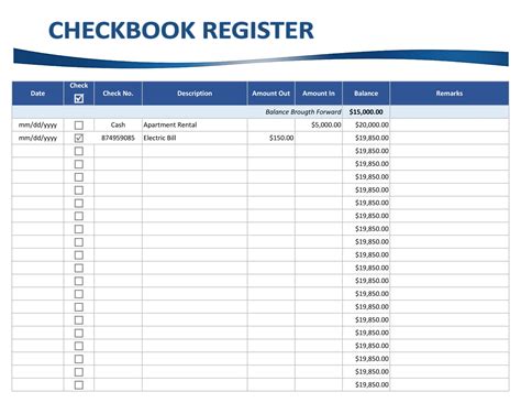 Excel Template For Checkbook Register