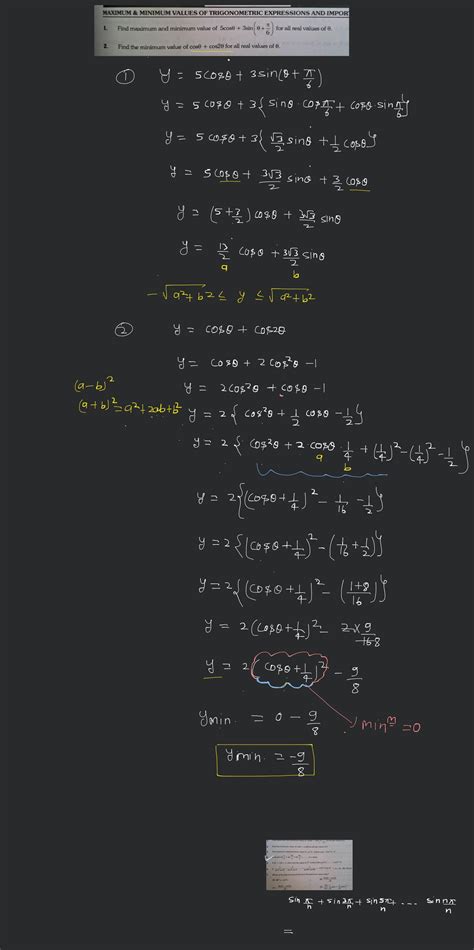 Maximum And Minimum Values Of Trigonometric Expressions And Impor1 Find