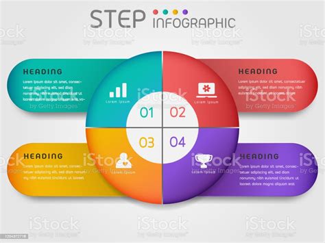 단계 옵션 이정표 프로세스 또는 워크플로가있는 원형 모양 요소 비즈니스 데이터 시각화 프리젠 테이션 벡터 일러스트레이션을위한 창조적 인 단계 인포 그래픽 템플릿 0명에 대한