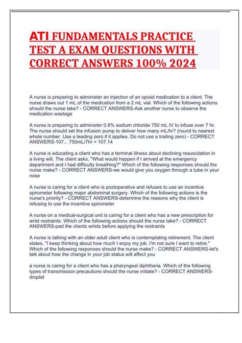 Ati Fundamentals Practice Test A Exam Questions With Correct Answers 100 2024 Ati Stuvia Us