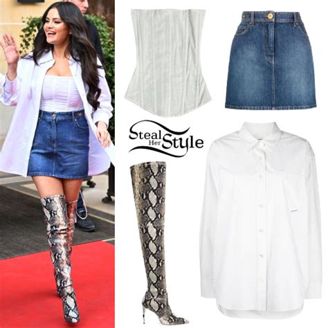 Selena Gomez White Corset Denim Skirt