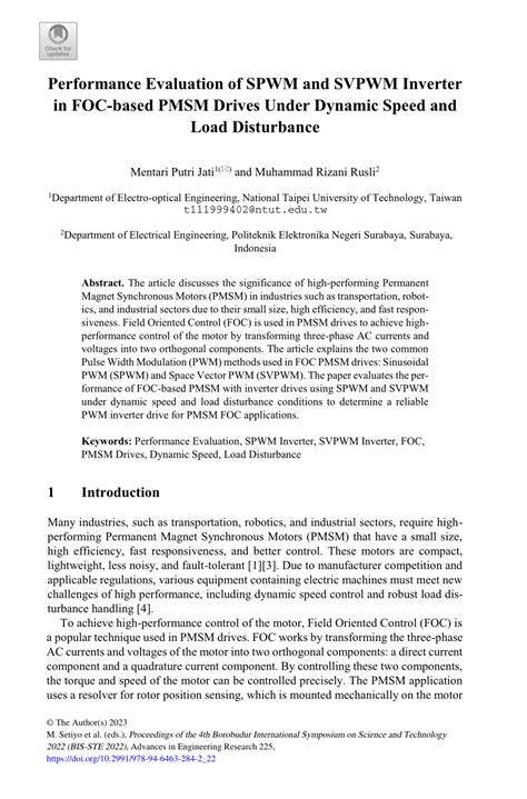Pdf Performance Evaluation Of Spwm And Svpwm Inverter In Foc Based