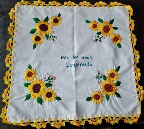 Servilleta Para Recuerdo Con Girasoles Agarraderas Tejidas Al Crochet