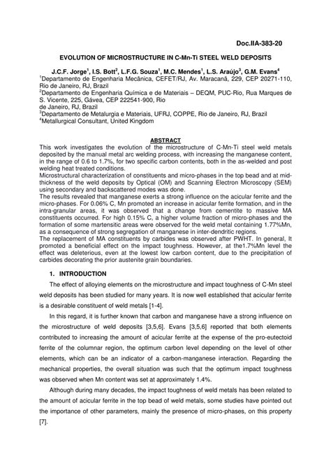 Pdf Doc Iia 383 20 Evolution Of Microstructure In C Mn Ti Steel Weld Deposits