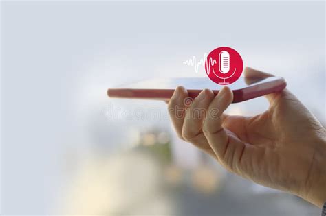 Voice Recording Hand Holding Microphone Icon On Smart Phone Mobile