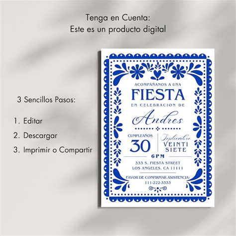 Blue Talavera Birthday Party Invitation Invite Mexican Fiesta Theme
