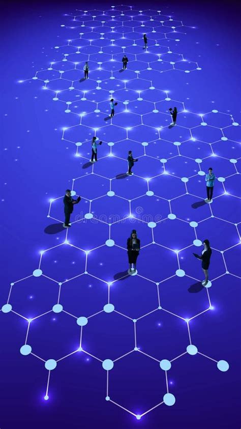 Business People On Glowing Hexagonal Grid Symbolizing Digital