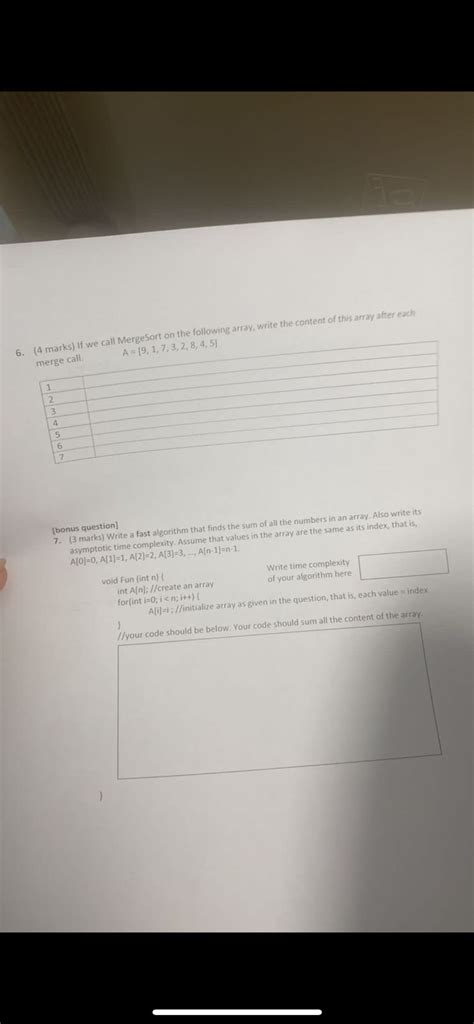 Solved 6 4 Marks If We Call Mergesort On The Following