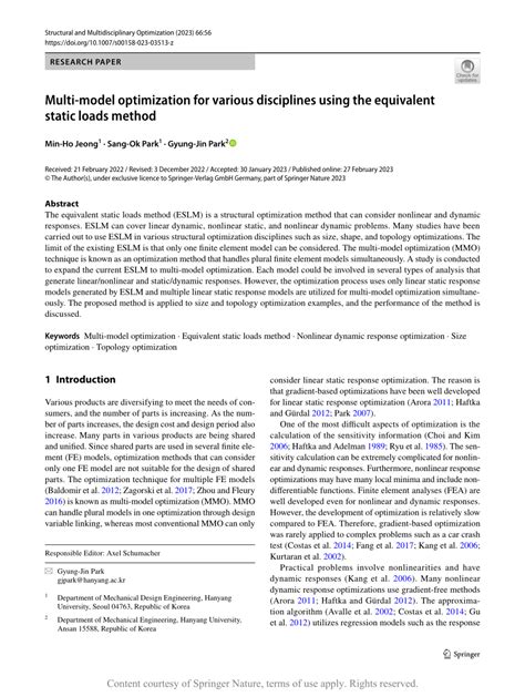 Multi Model Optimization For Various Disciplines Using The Equivalent